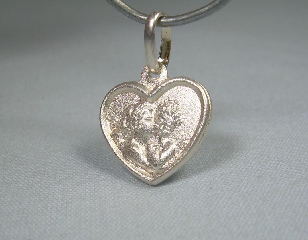 STERLING KISSING ANGELS Heart Charm Pendant-vintage 925 Silver-italy ...