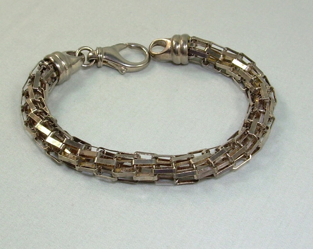 9" STERLING TUBULAR Chain Bracelet-vintage Italy 925 Silver-specialty ...