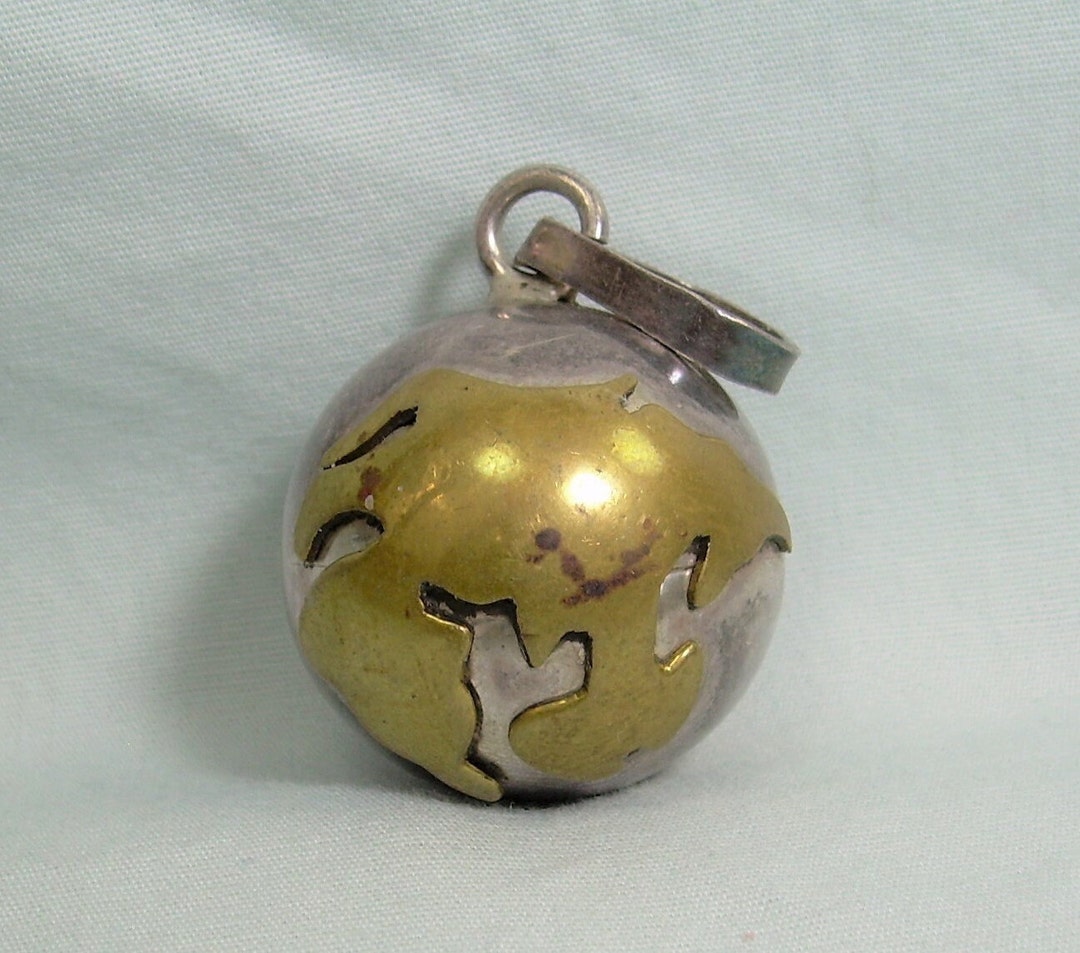 STERLING PEACE on EARTH Harmony Bell Pendant-vintage 925 Silver-brass ...
