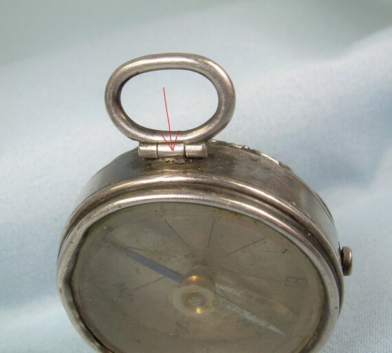 STERLING ANTIQUE COMPASS Watch Fob Charm Pendant-Vint… - Gem