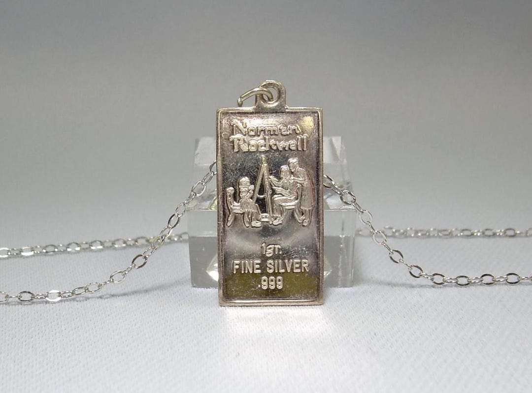1g PURE SILVER INGOT Pendant Charm-18" Chain Necklace-int'l Monetary ...