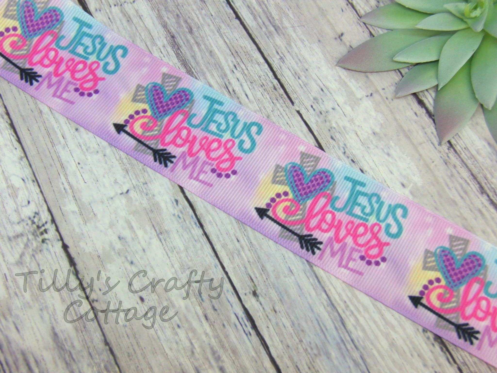 1.5 Jesus Loves Me Lavender Pink Cross Grosgrain Ribbon, Christian ...