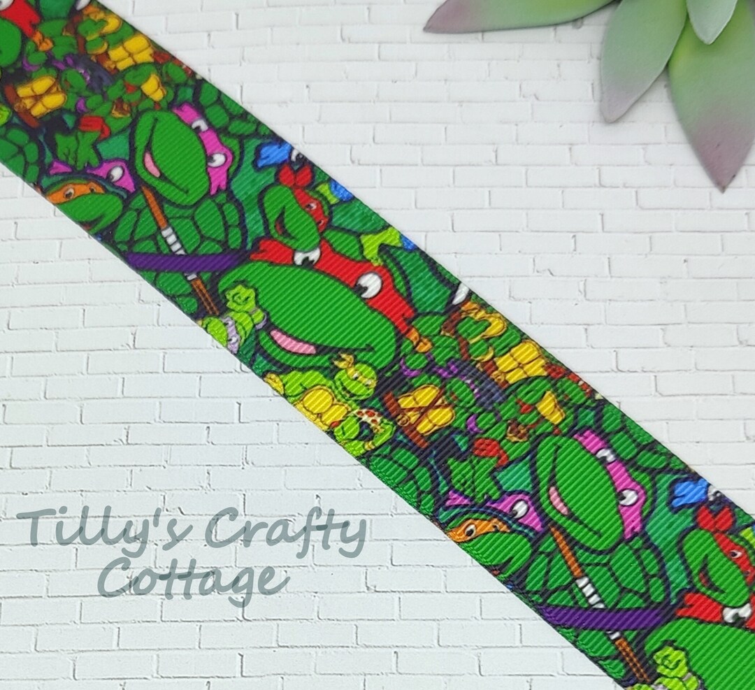 1.5" Turtle Grosgrain Ribbon, Green Cartoon Ninja Grosgrain Ribbon, DIY ...