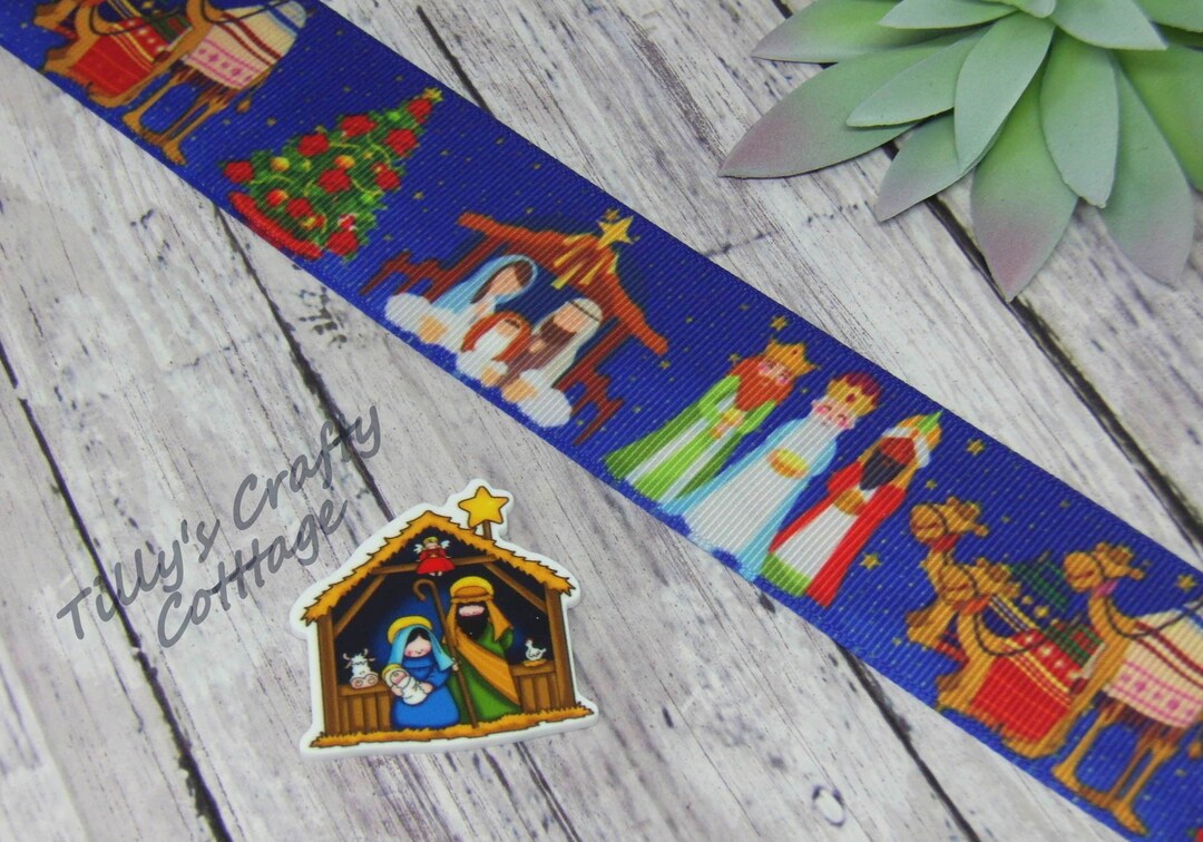 1.5" Nativity Manger Grosgrain Ribbon, Christmas Ribbon, DIY Printed ...