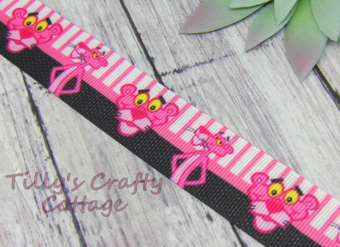 1 Pink Panther Grosgrain Ribbon, Cartoon Grosgrain Ribbon, DIY Printed ...
