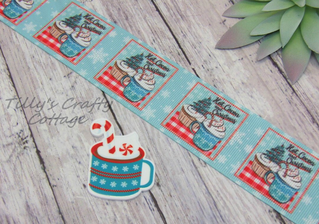 1.5" Aqua Hot Cocoa Grosgrain Ribbon, Christmas Ribbon, DIY Printed ...