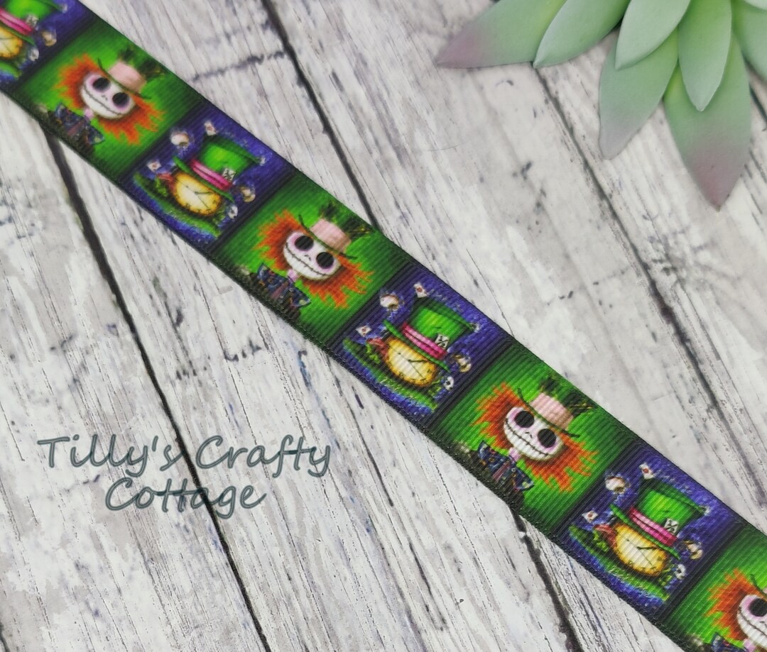 7/8" Jack Skellington Mad Hatter Wonderland Grosgrain Ribbon Nightmare ...