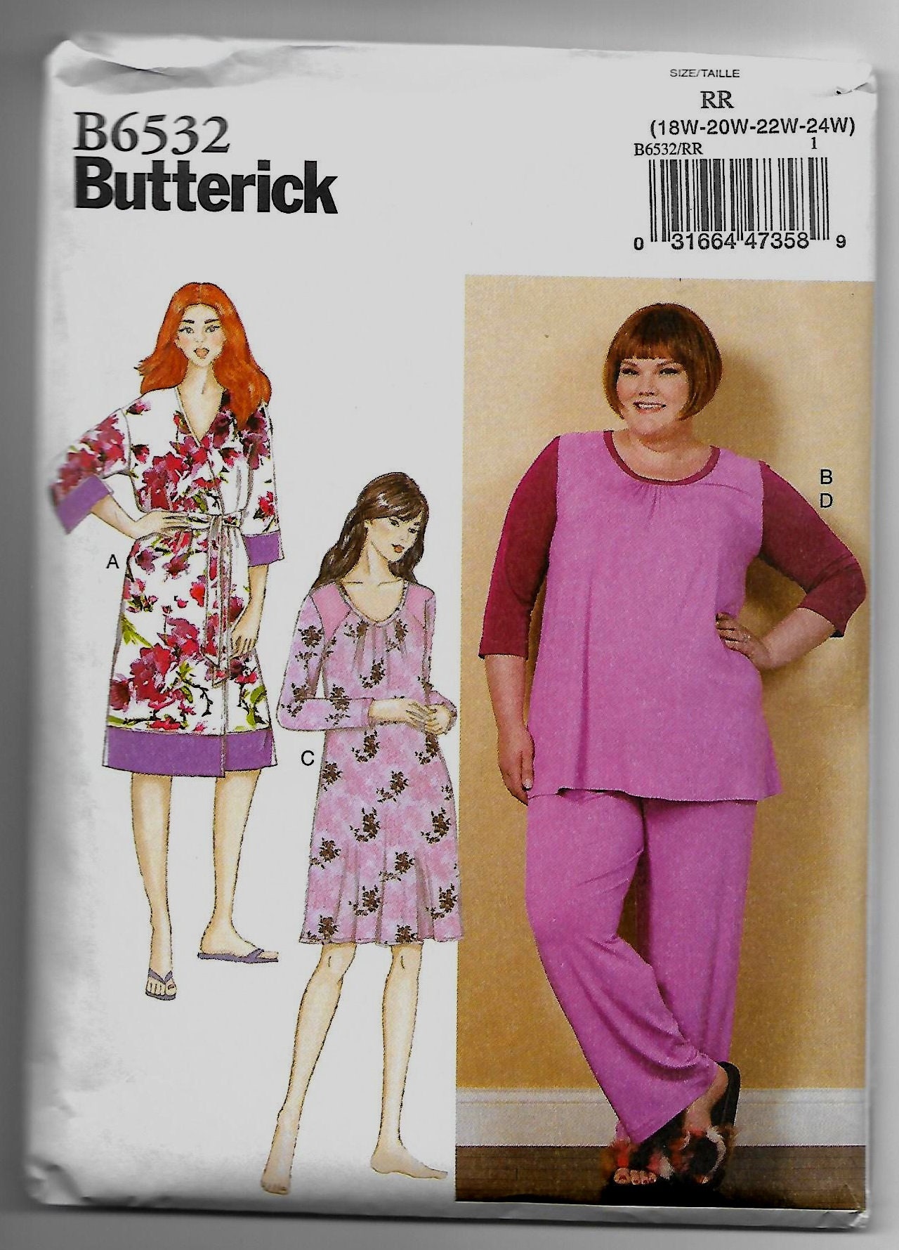OUT of PRINT Butterick Sewing Pattern B6532 Women's Robe Sash Dress and ...