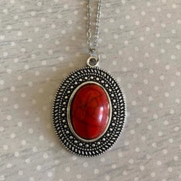 Red Stone Pendant - Etsy