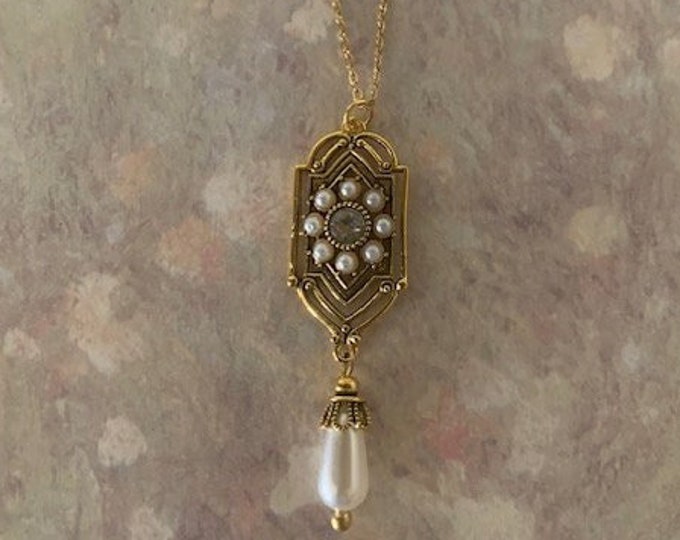 Antique Gold, Pearl & Stone Necklace, Victorian Necklace, Gold Pearl ...