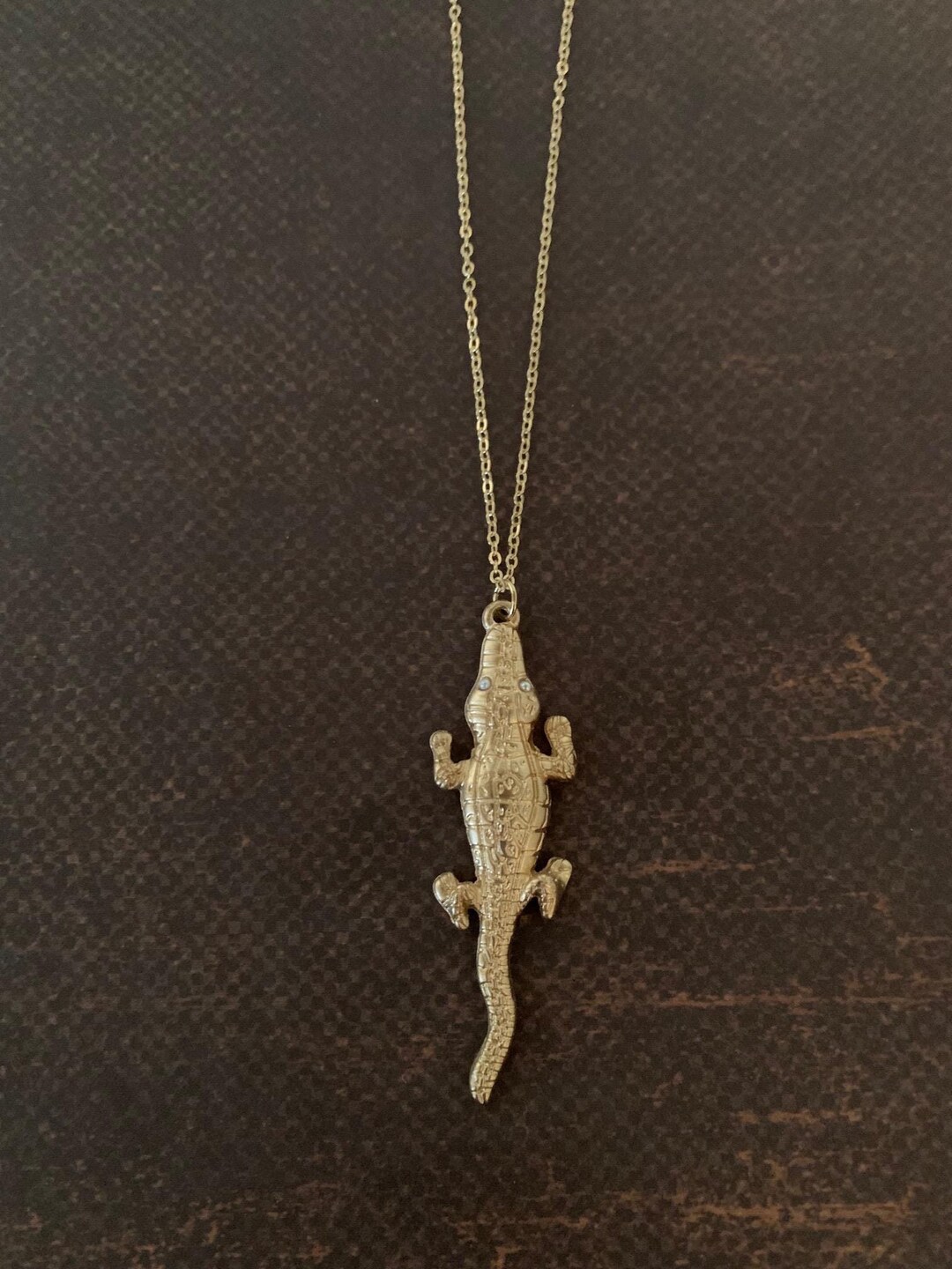 Lg Kc Gold Pearl Eyed Alligator Necklace, Alligator Necklace, Alligator ...