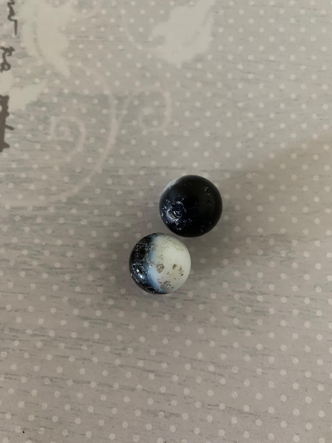 2 Opaque Black & White Patch Marbles, Antique Marbles, Vintage Marbles ...
