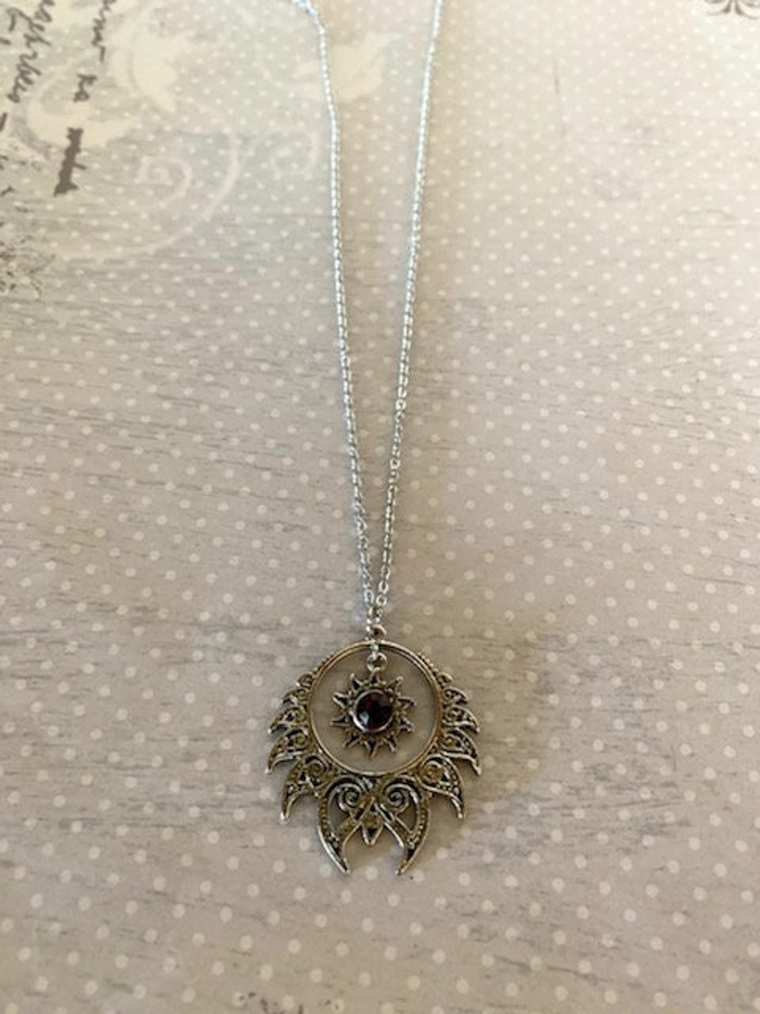 Flame Design With Burgundy Stone, Flame Necklace, Flame Jewelry, Flame ...