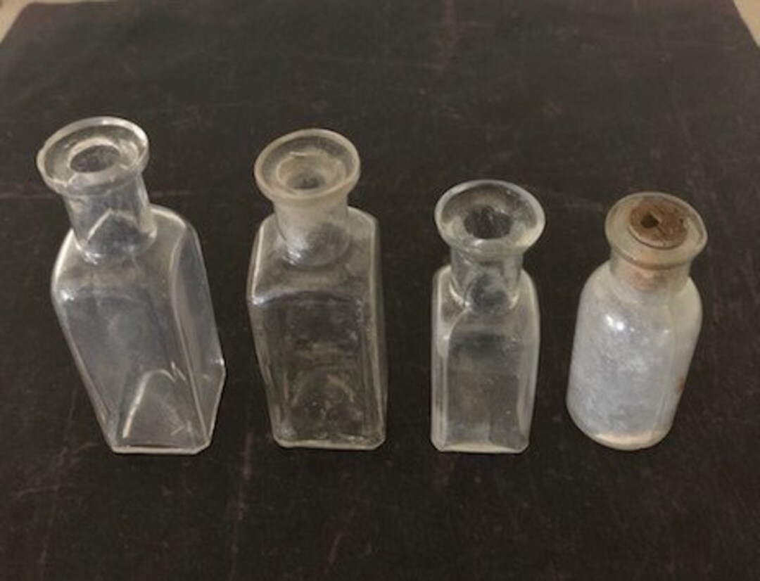 4 Small Vintage Glass Bottles, Apothecary Bottles, Vintage Apothecary ...