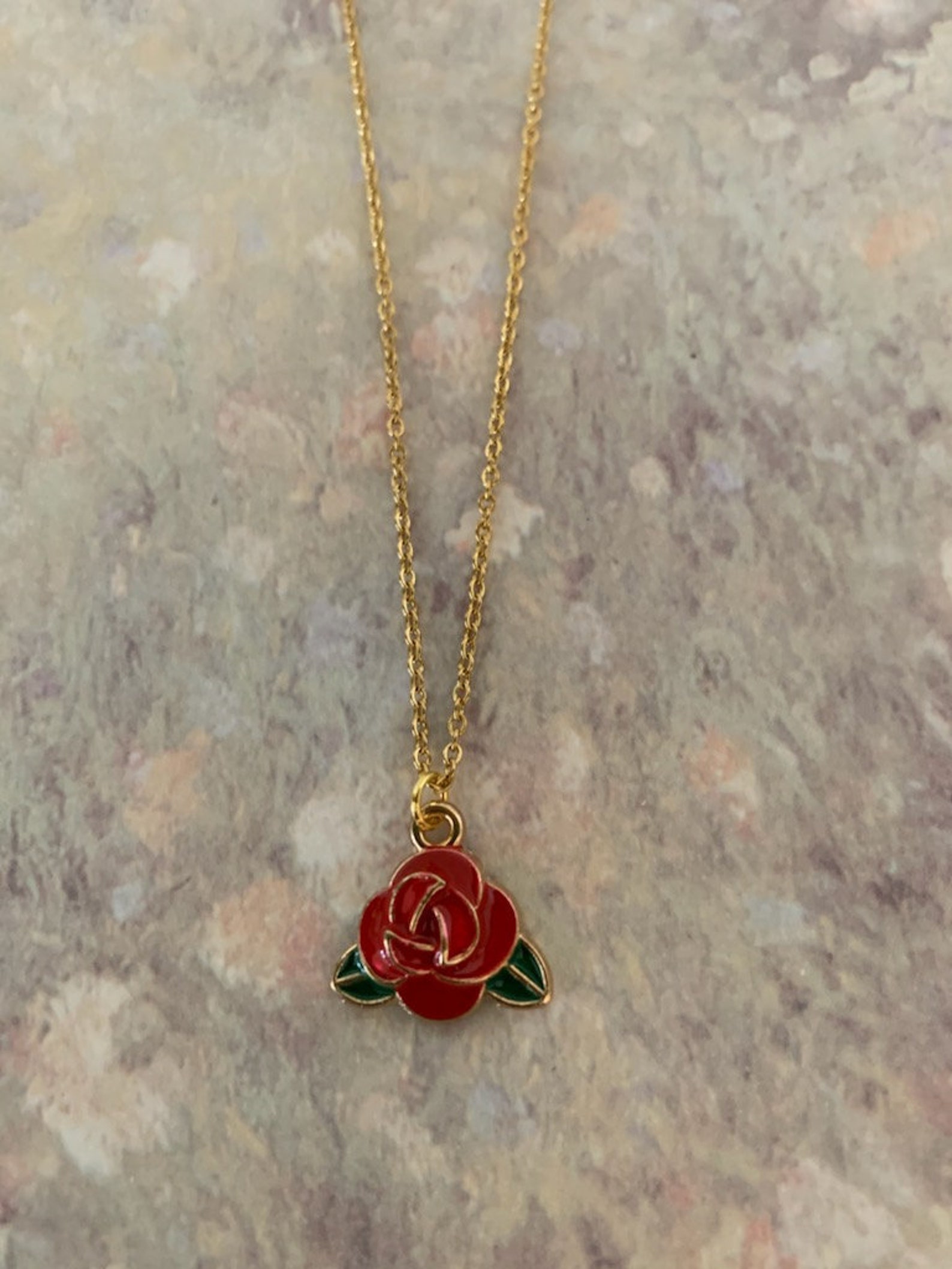 Red Rose Necklace Red Rose Jewelry Red Rose Pendant Small - Etsy
