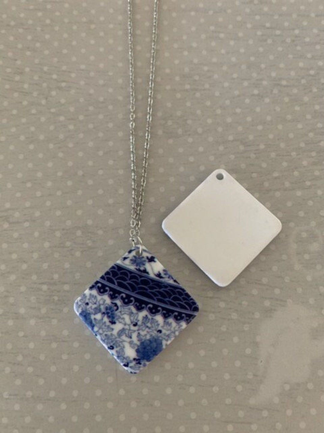 Blue and White Tile Necklace, Blue Tile Necklace, Blue Tile Jewelry ...