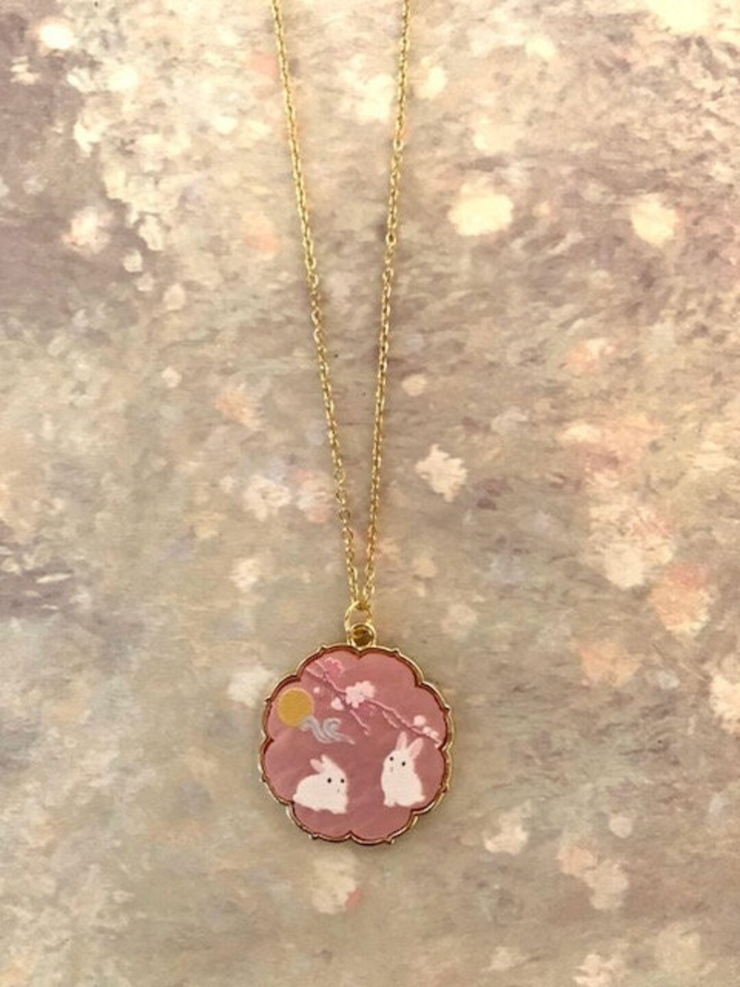 Rabbits on Pink Necklace, Rabbit Necklace, Rabbit Pendant, Rabbit ...