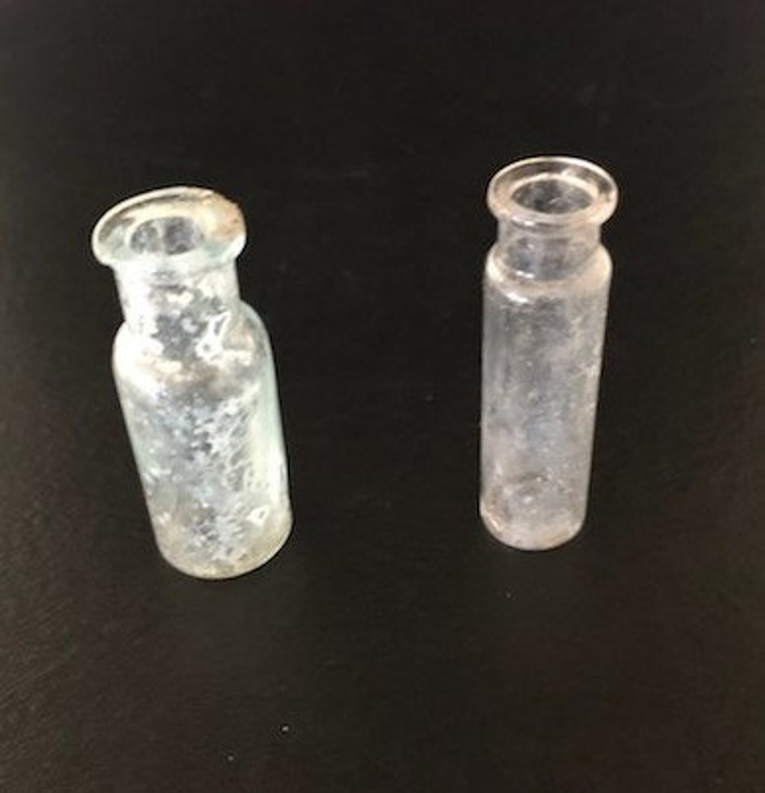 2 Small Vintage Glass Vials, Glass Vial, Vintage Bottles, Small Bottles ...