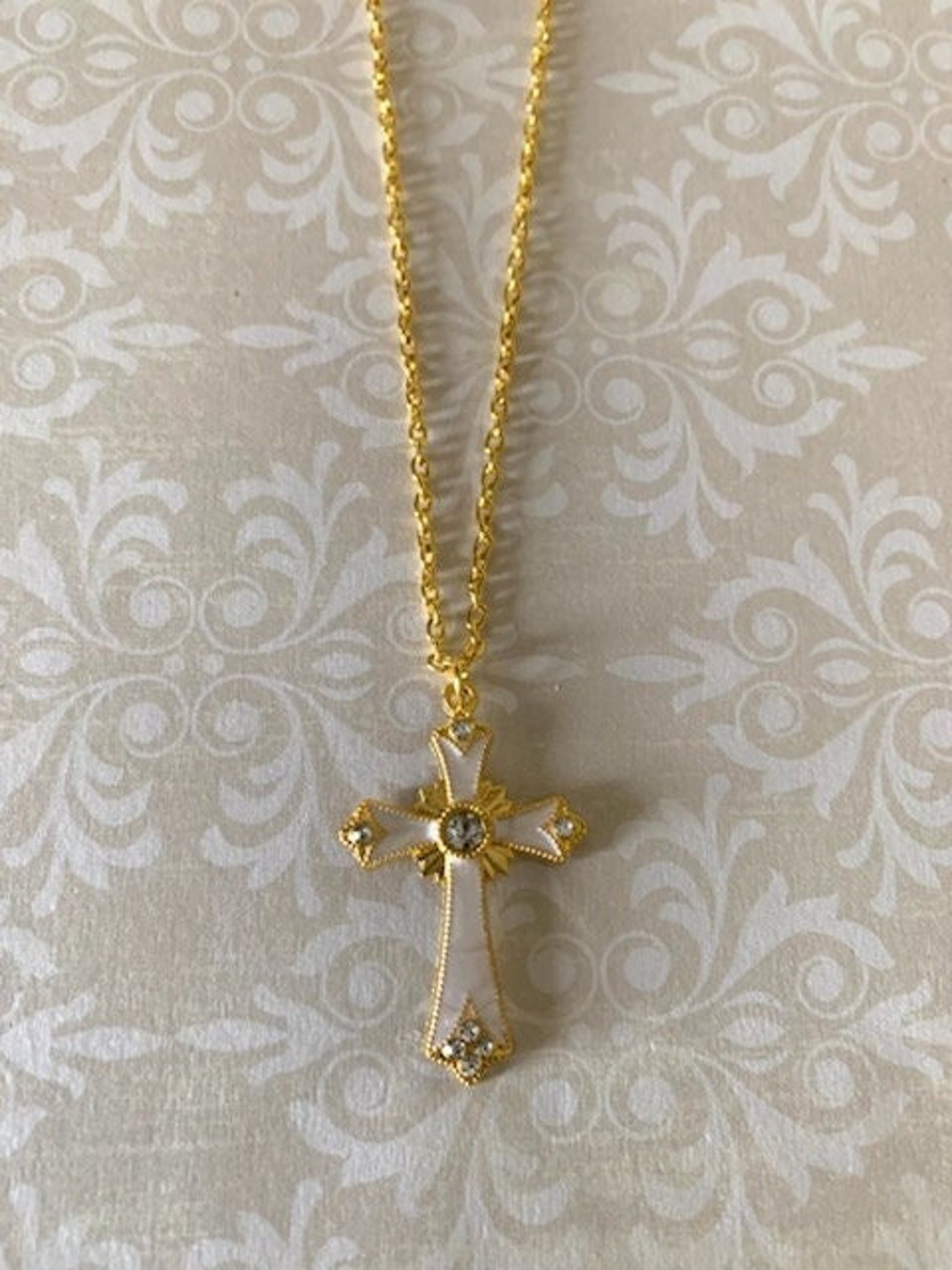Gold White Rhinestone Cross Necklace Gold Cross Necklace - Etsy