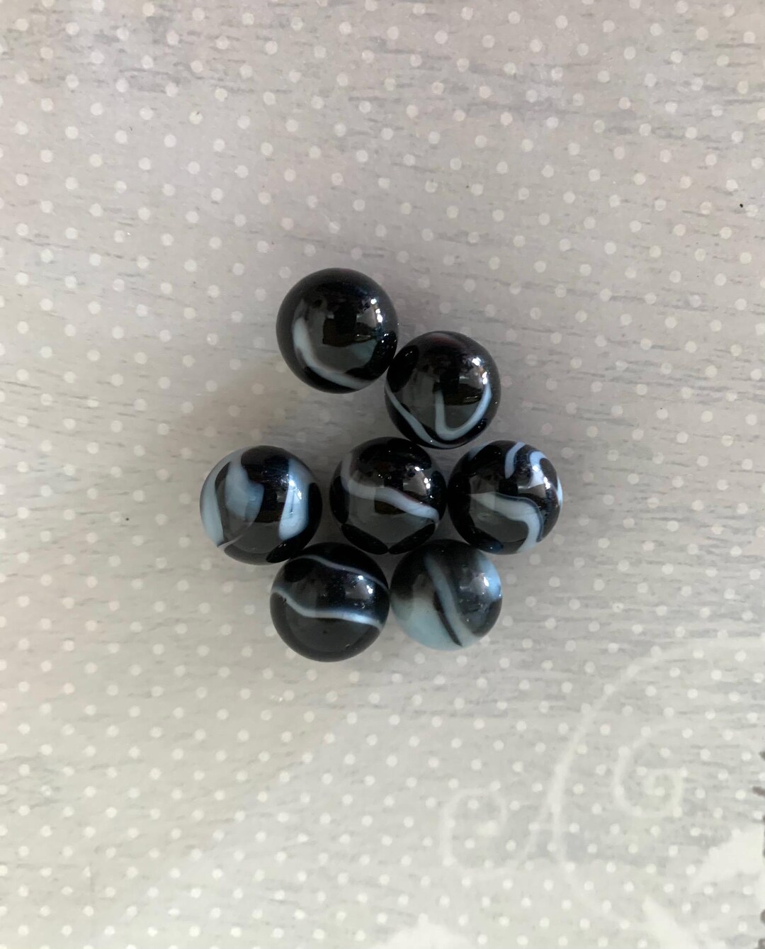 7 Vintage Opaque Black W/white Swirls Marbles, Vintage Marbles, Black ...