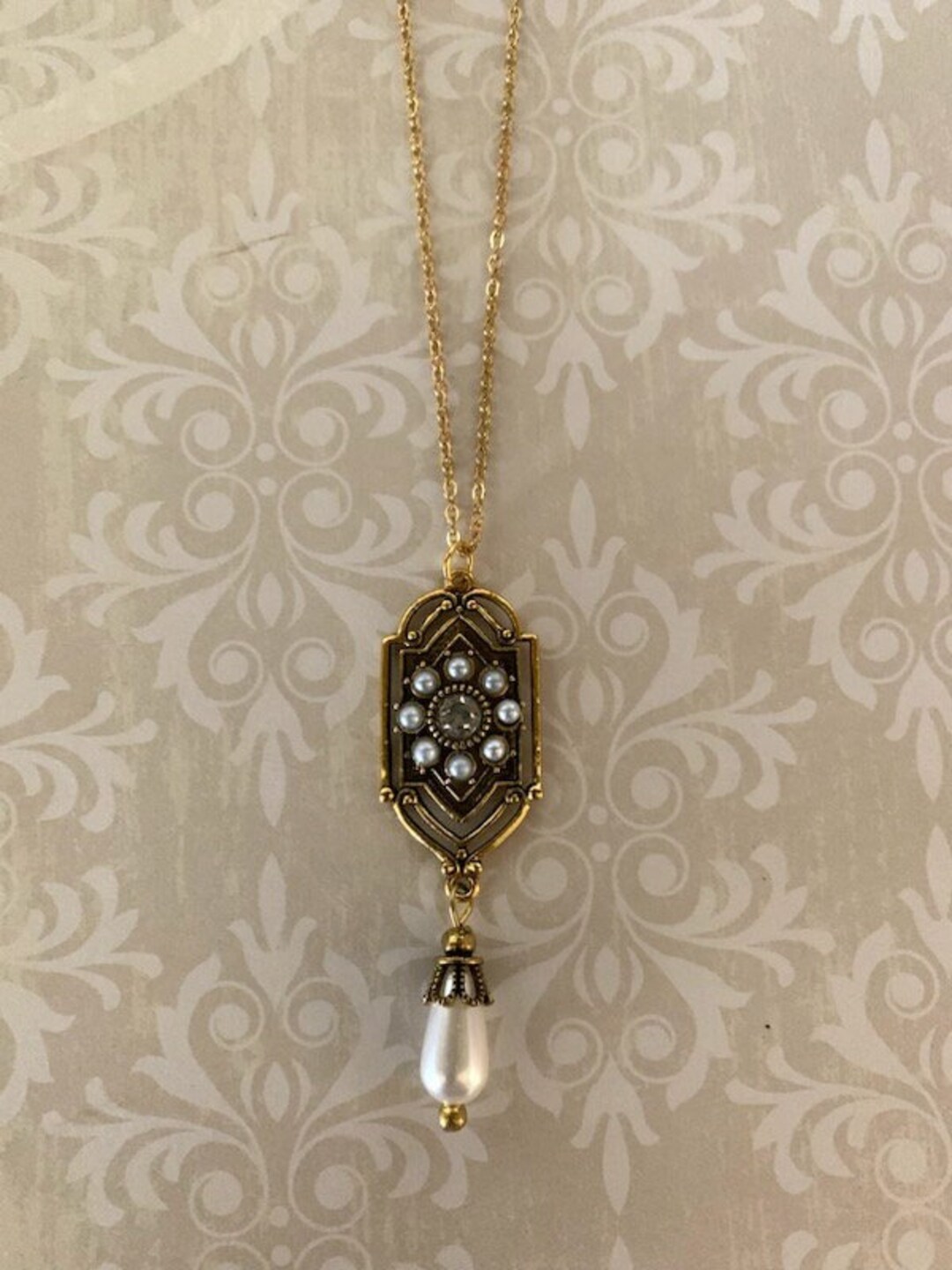 Antique Gold, Pearl & Stone Necklace, Victorian Necklace, Gold Pearl ...