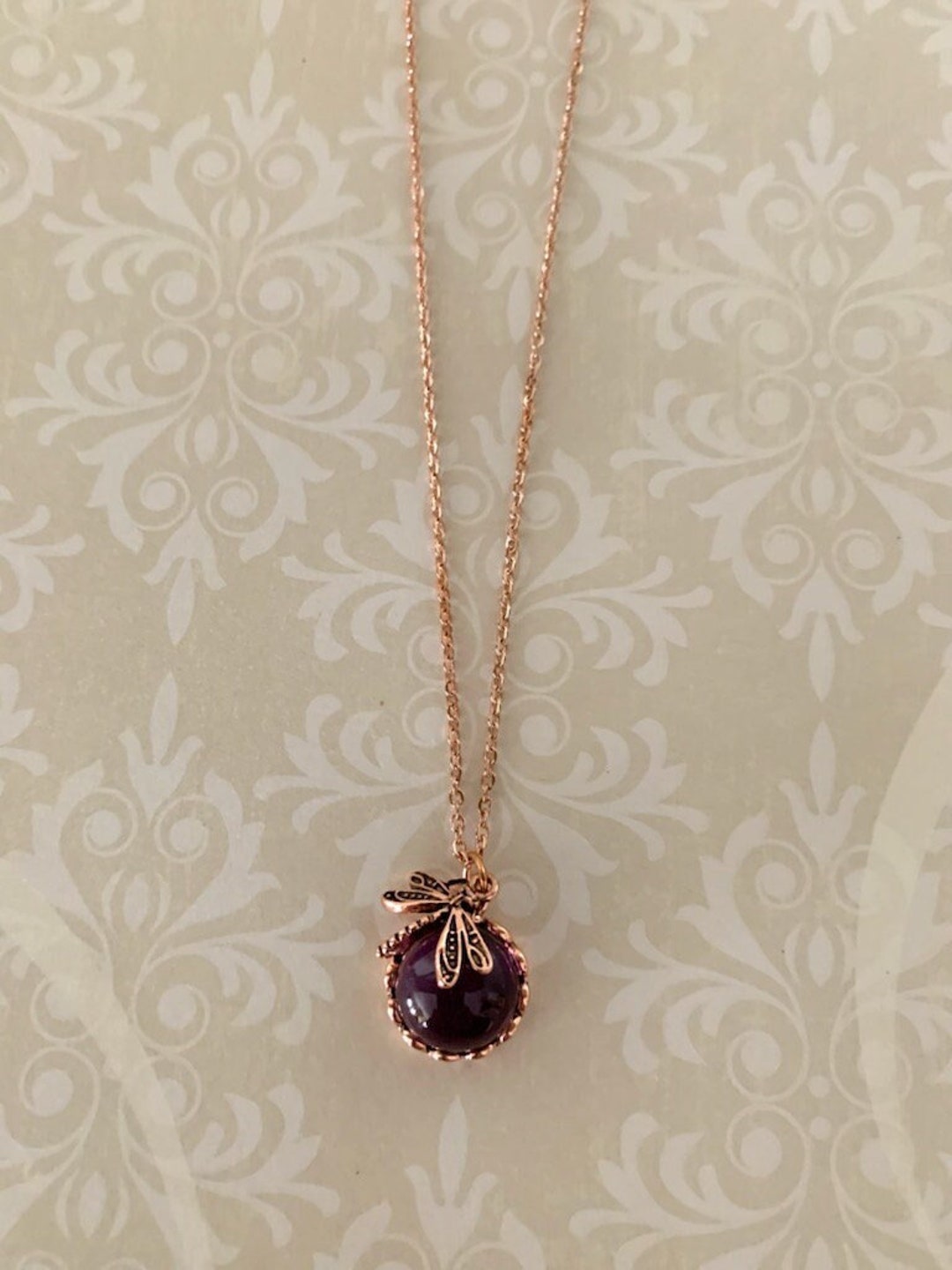 Purple and Rose Gold Dragonfly Necklace, Dragonfly Necklace, Dragonfly ...