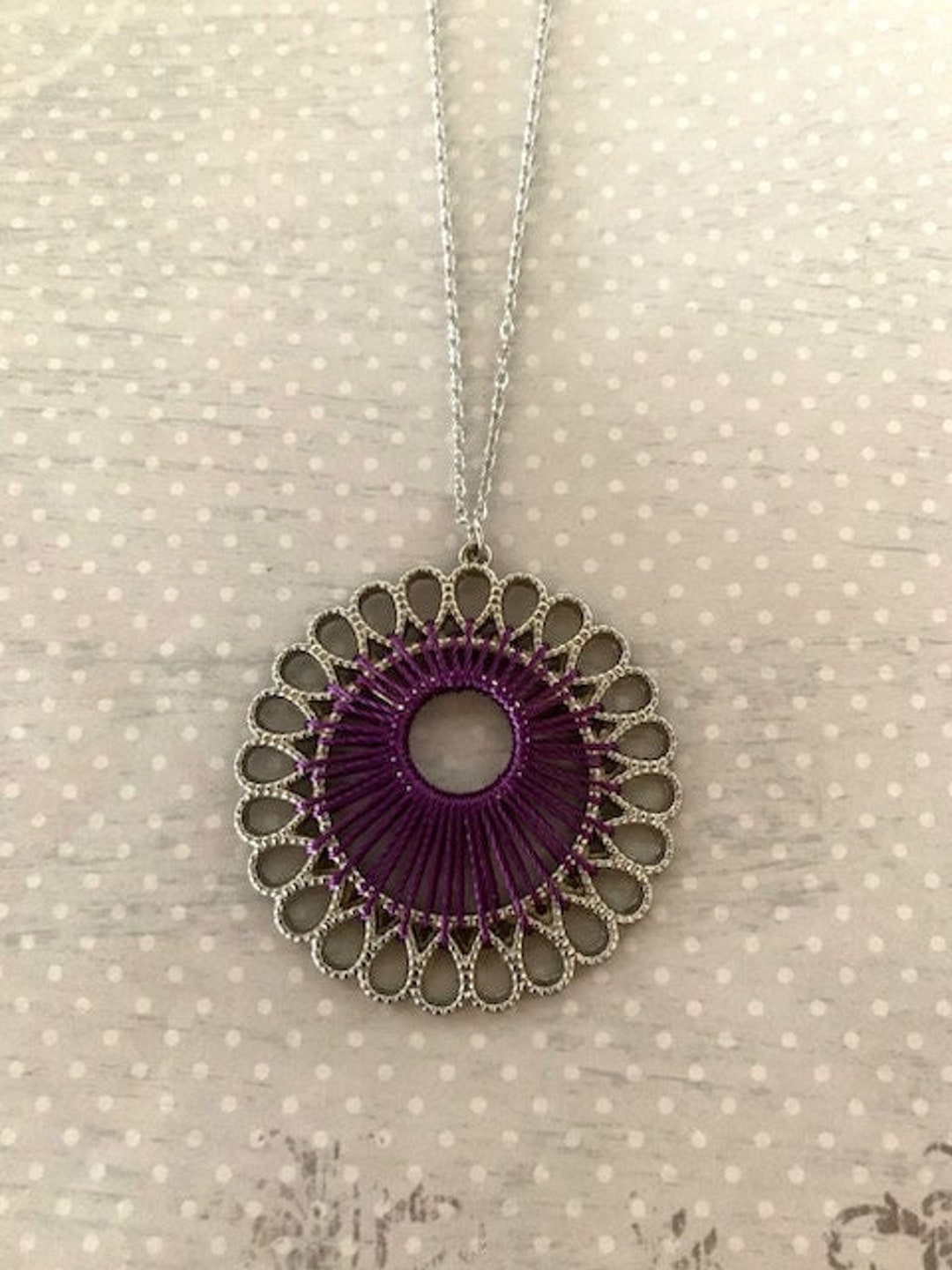 Lg Silver/purple String Art Necklace, Purple Necklace, String Necklace ...