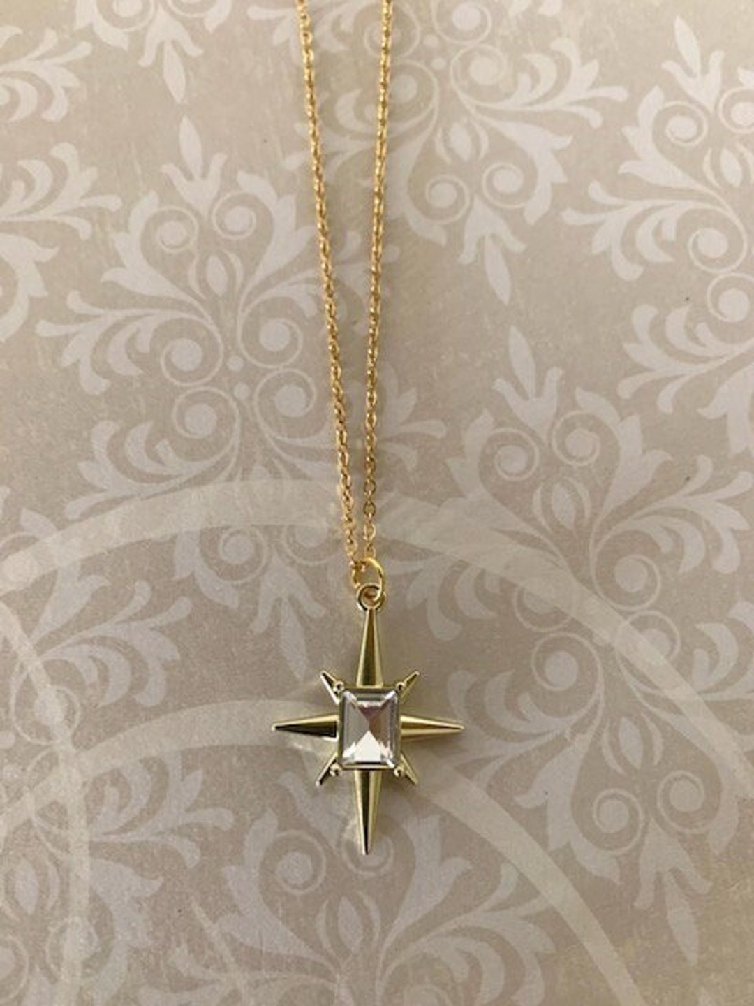 Gold & Clear Star Necklace, Star Necklace, Star Necklace Gold, 8 Point ...