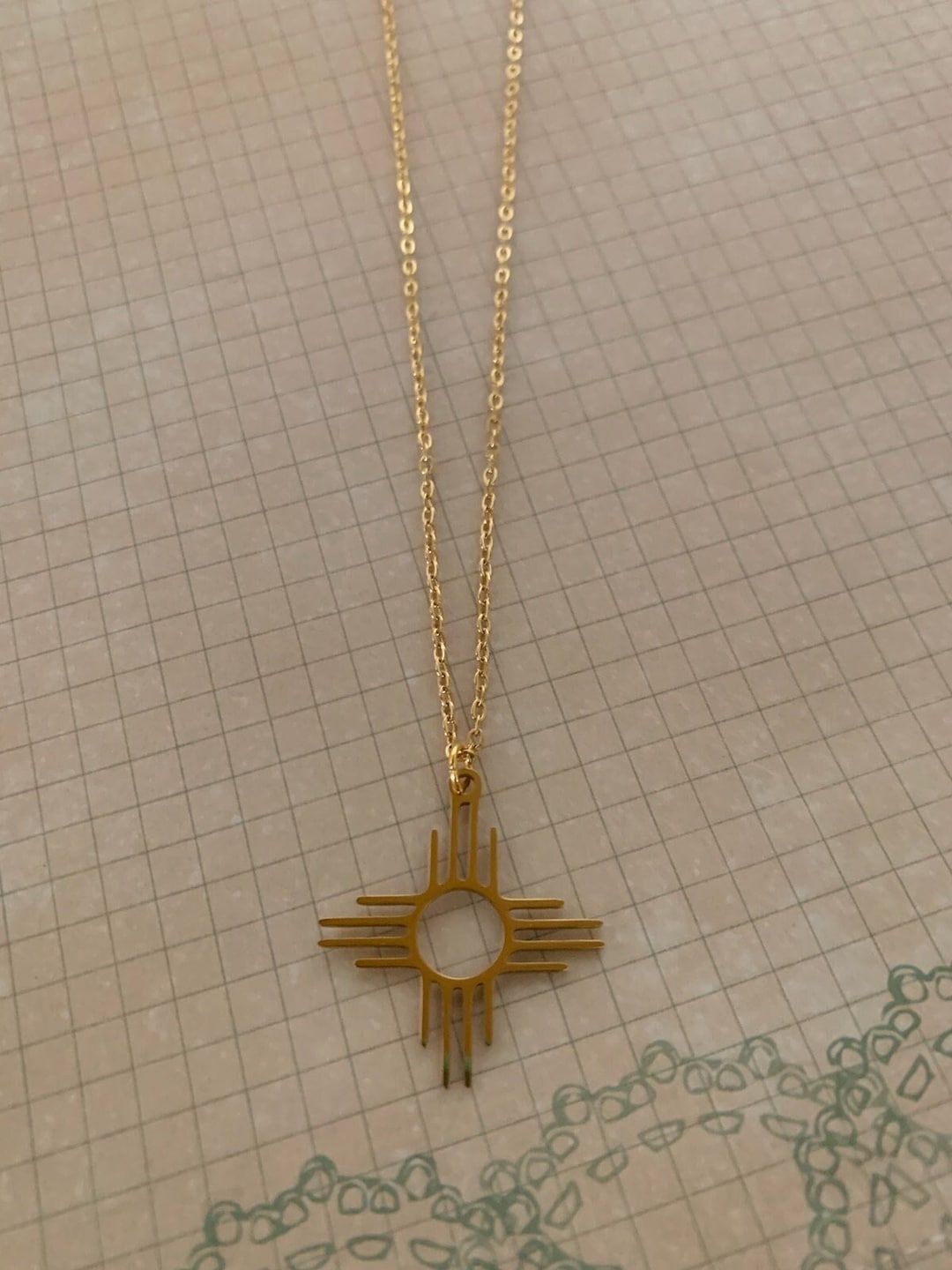 Gold Stainless Zia Sun Necklace, Zia Necklace, Zia Symbol Necklace, New ...