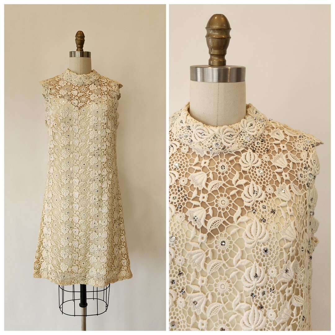 Vintage 1960s White Lace and Rhinestones Evening Party / - Etsy