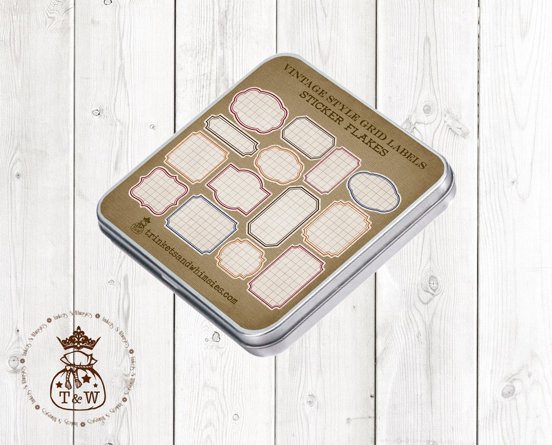Labels Sticker Flakes in a Tin Can | Vintage Style Label Stickers - Etsy