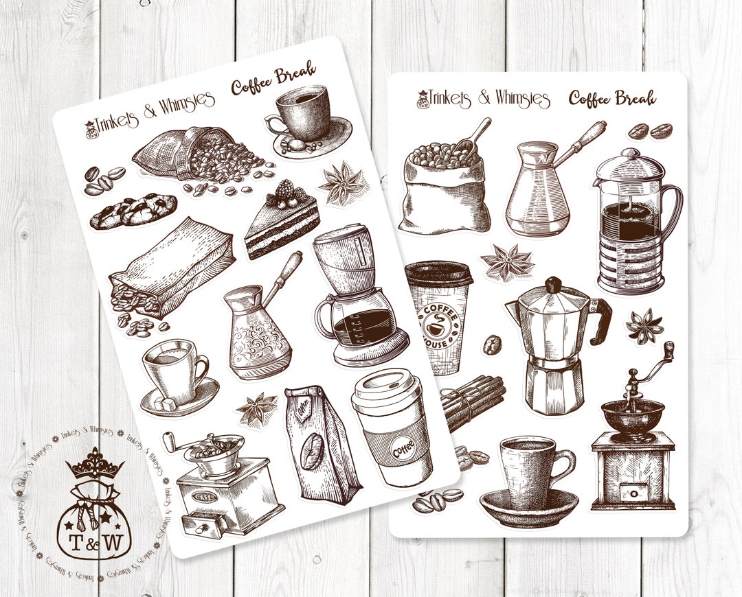 Kaffee Skizzen Planner Aufkleber | Kaffeepause Aufkleber | Kaffee ...