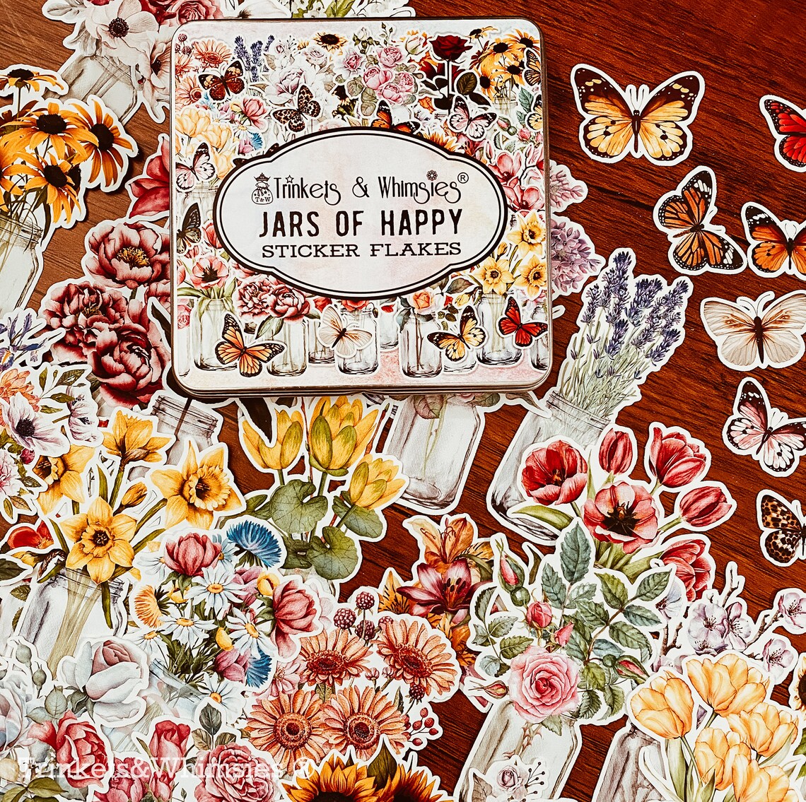 Jars of Happy Sticker Flakes in a Tin Can Flowers in Mason | Etsy