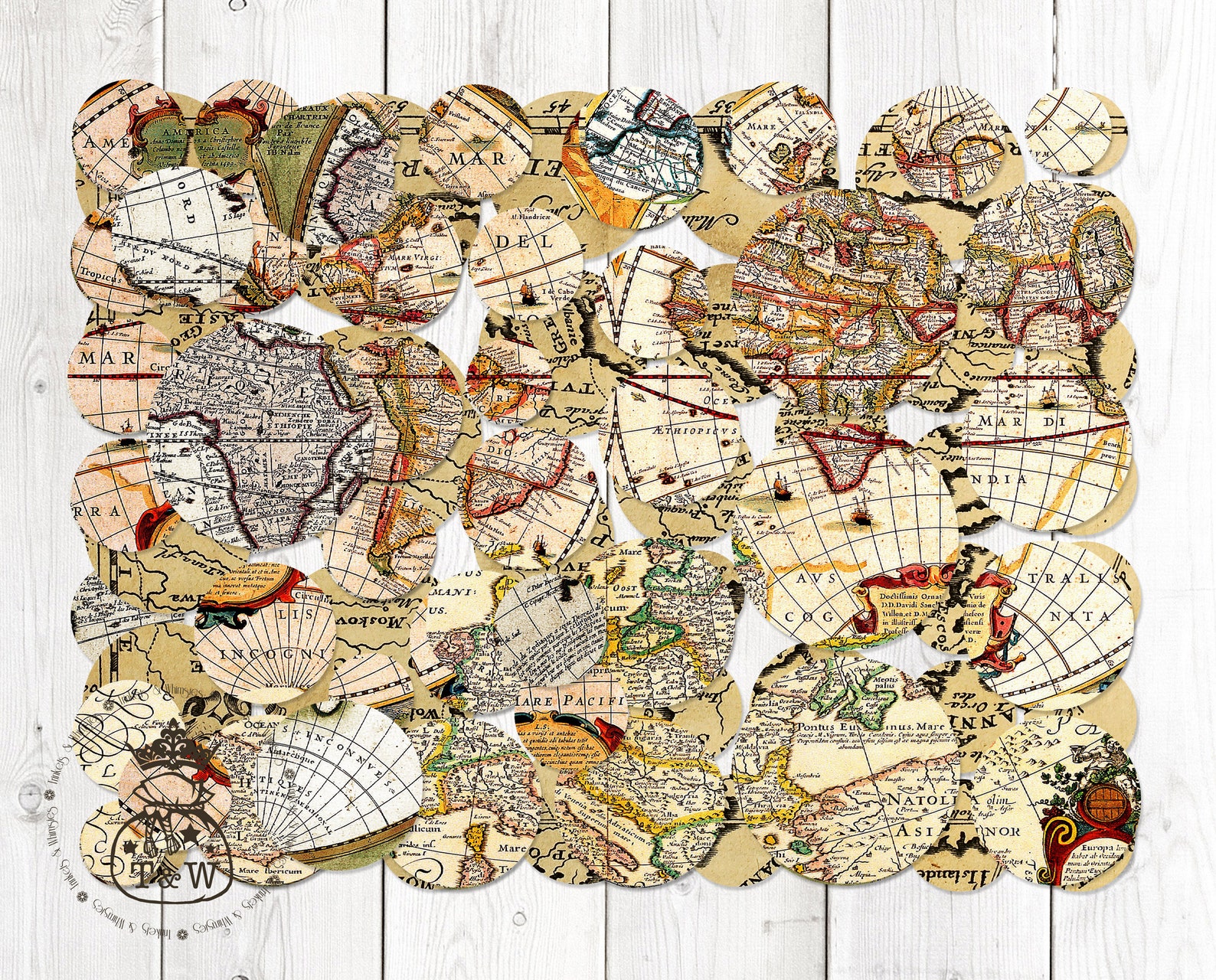 Map Circles Sticker Flakes in a Tin Can | Map Die Cut Stickers in a Tin ...