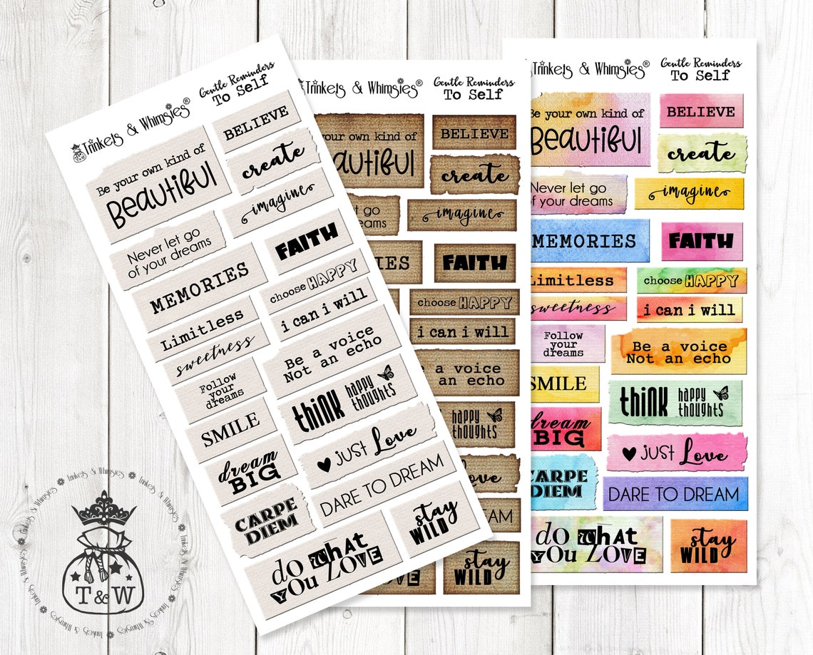 Gentle Reminders to Self Stickers Quotes and Phrases | Etsy