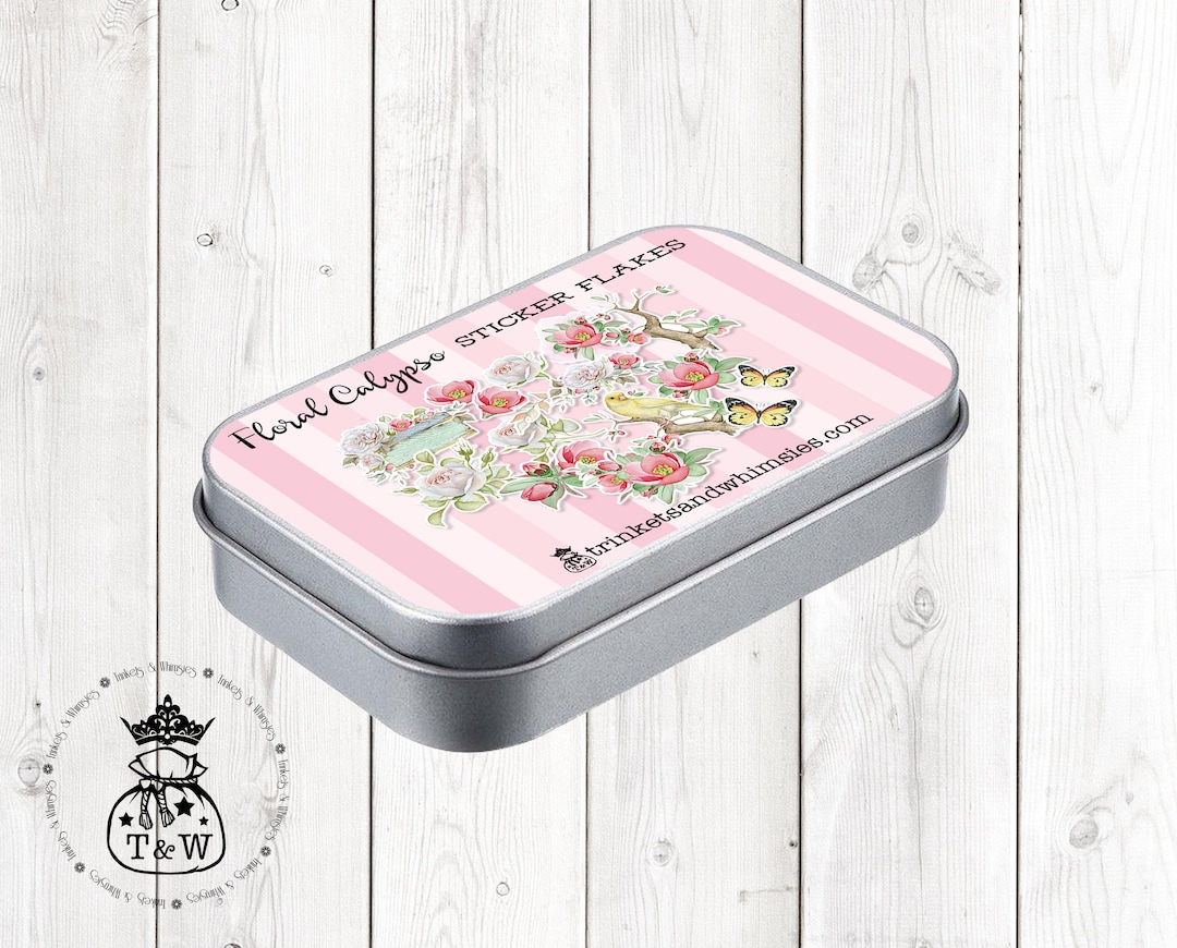 Floral Calypso Sticker Flakes in a Tin Can | Floral Die Cut Stickers ...