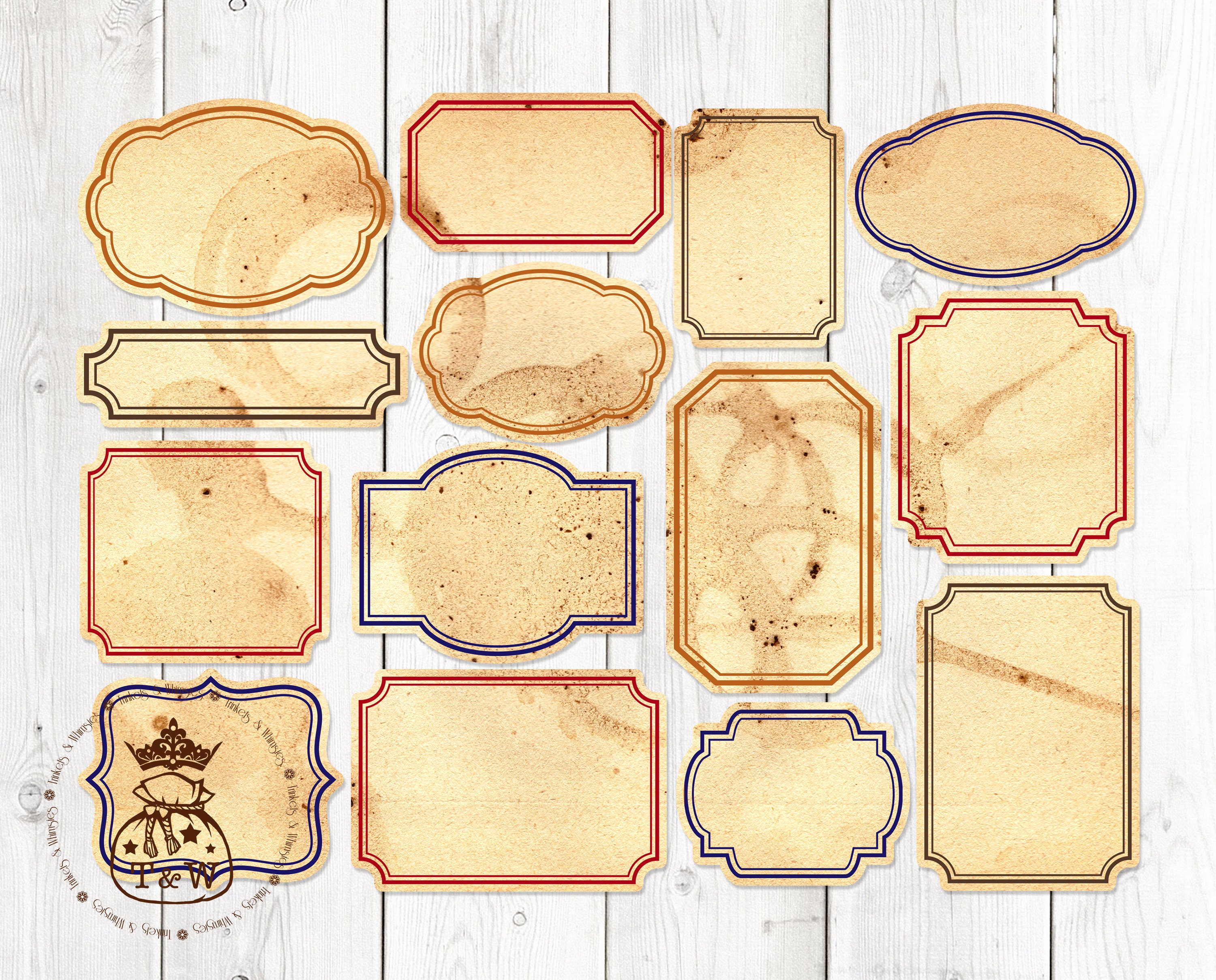 Stained Labels Sticker Flakes in a Tin Can | Vintage Style Stickers - Etsy