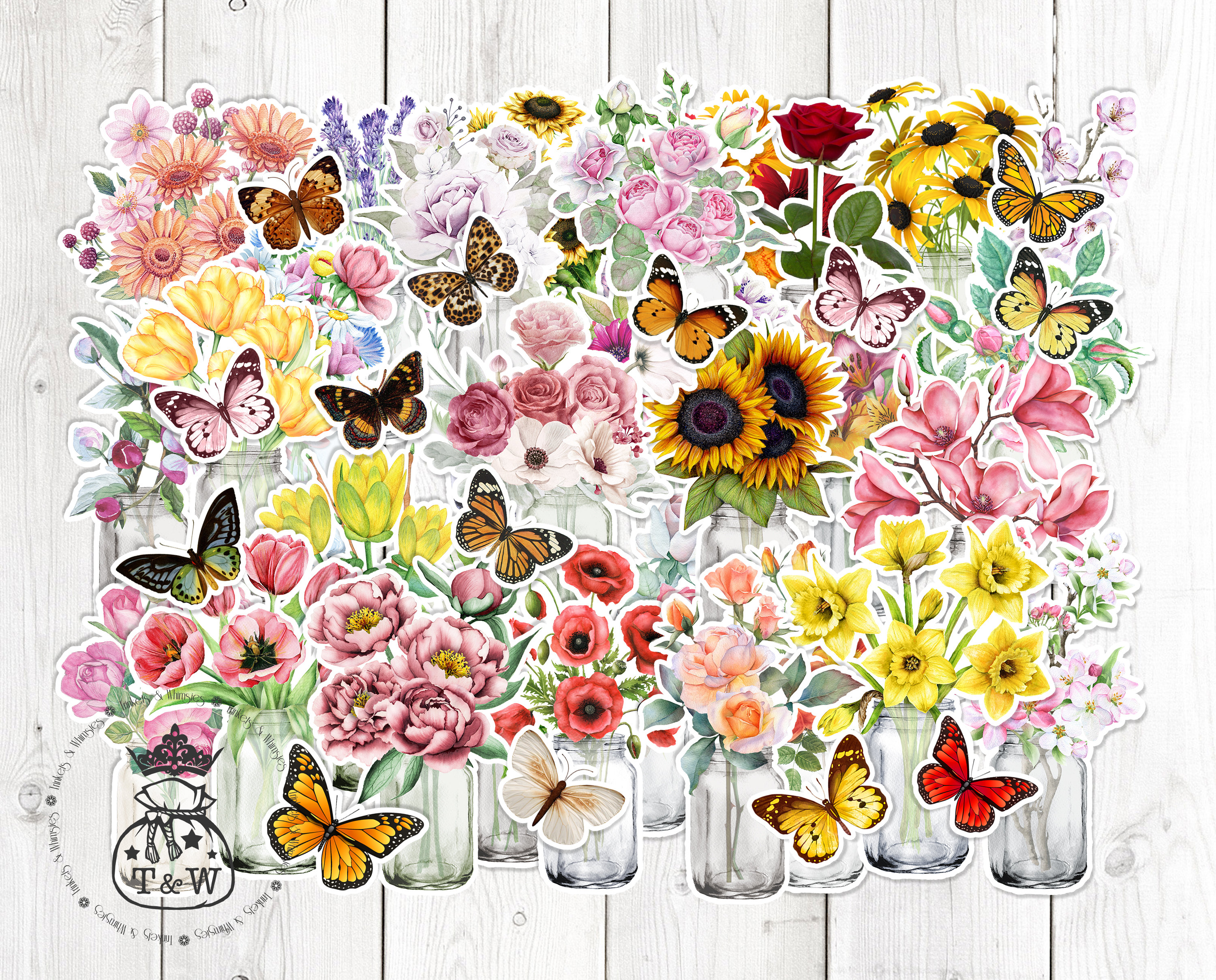 Jars of Happy Sticker Flakes in a Tin Can | Flowers in Mason Jar Die ...