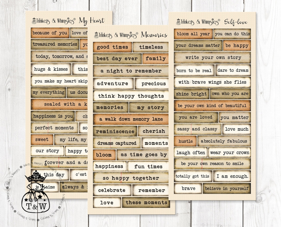 Inspirational Words and Phrases Stickers | Memories Self-love Words ...