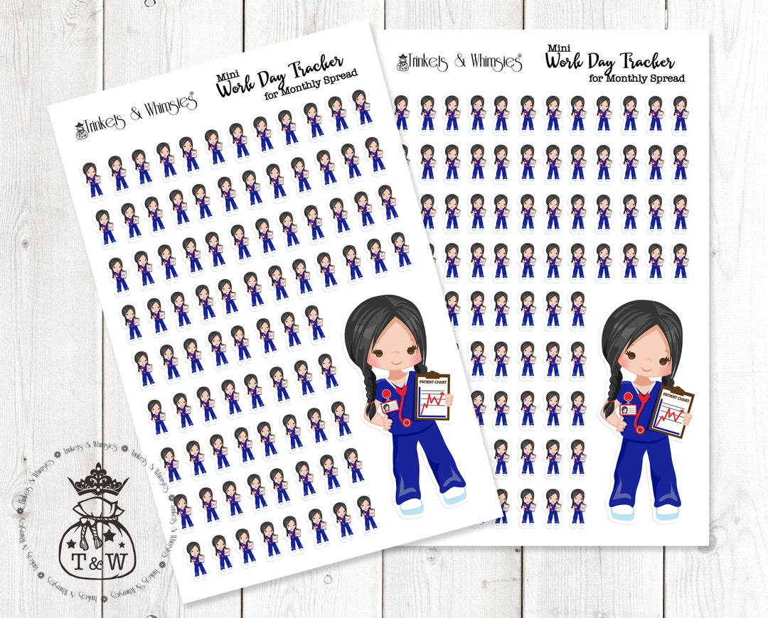 Blue Scrubs Nurse Work Day Tracker for Monthly Spread | Student Nurse ...