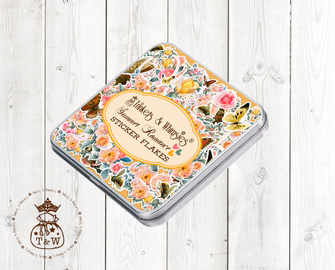 Summer Romance Sticker Flakes in a Tin Can | Summer Roses Die Cut ...