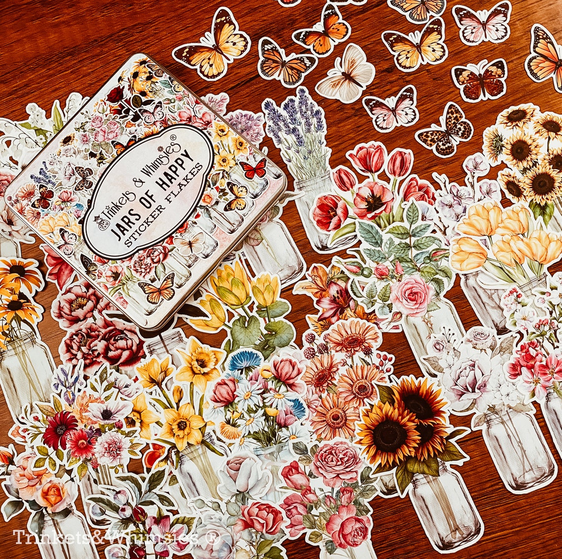 Jars of Happy Sticker Flakes in a Tin Can | Flowers in Mason Jar Die ...