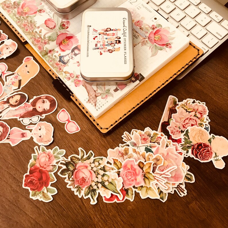 A Bunch of Roses Sticker Flakes in a Tin Can Roses Die Cut | Etsy