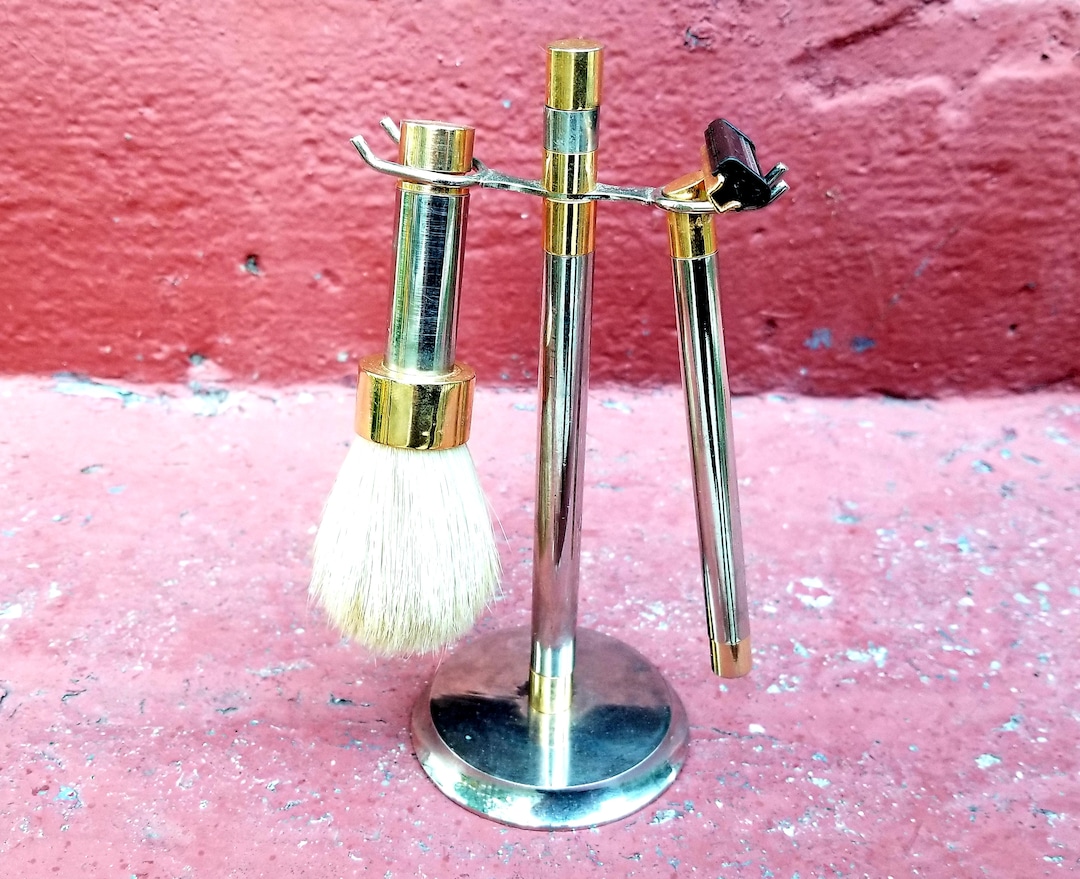 Vintage Razor and Shave Brush Set With Stand - Etsy