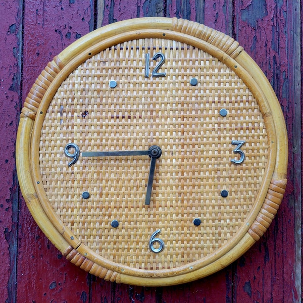 Rattan Wall Clock Vintage - Etsy