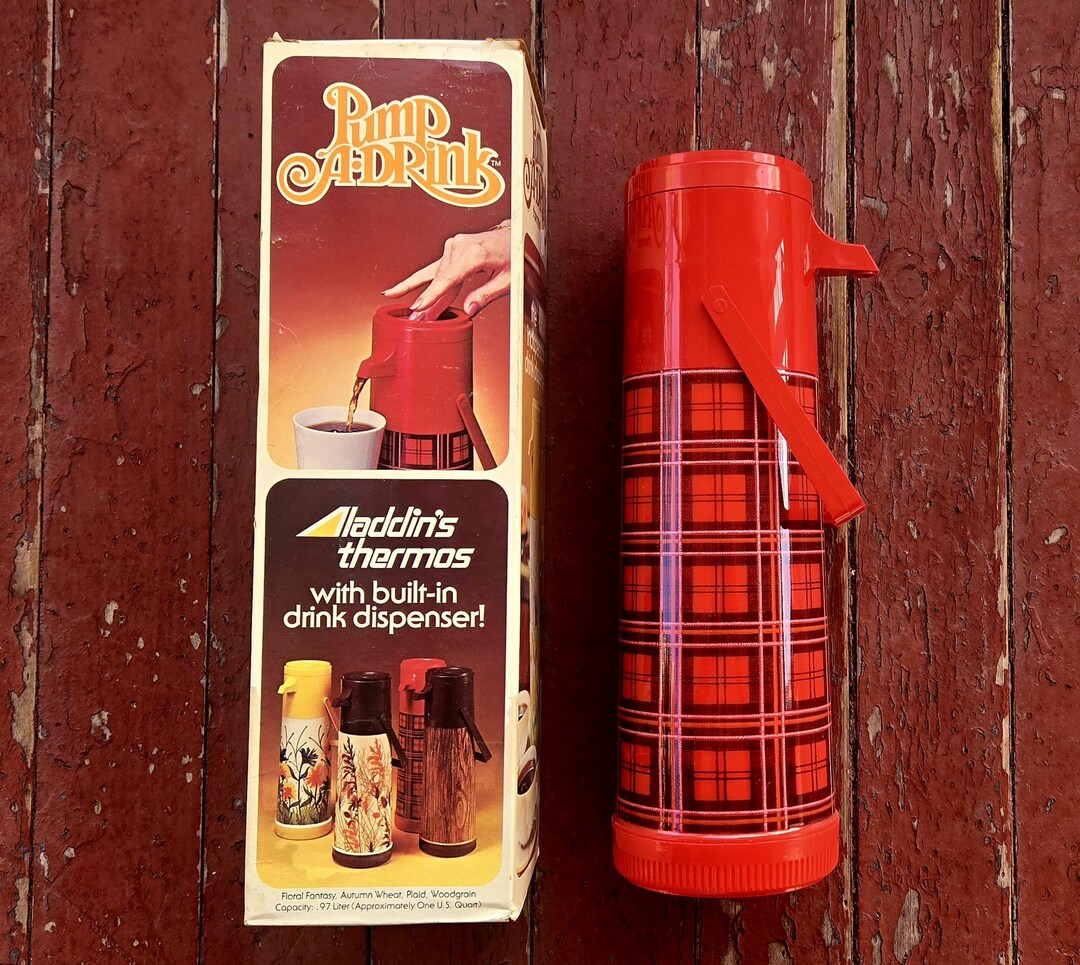 NOS 1970's Aladdin Plaid Pump A Drink Thermos - Etsy