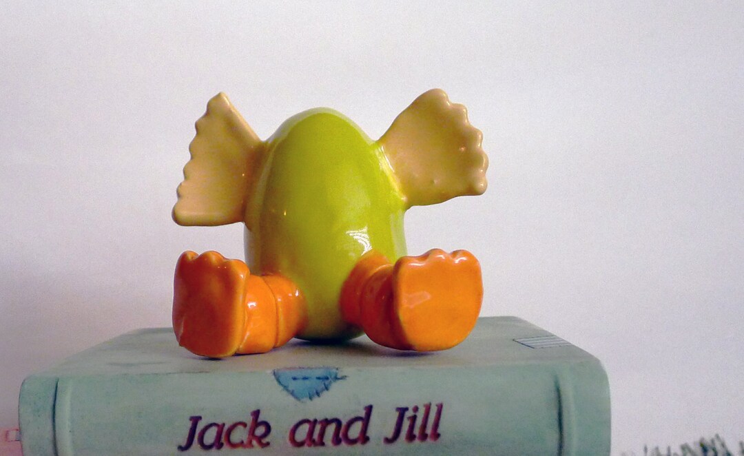 Handmade Adorable Ceramic Hatching Egg is Yellow Green With Plump Baby ...