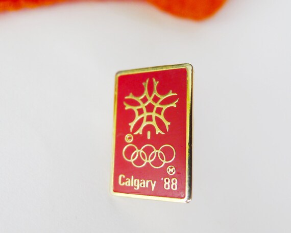 88 Calgary Olympics Logo Trading Pin Red Gold Lapel Pin | Etsy