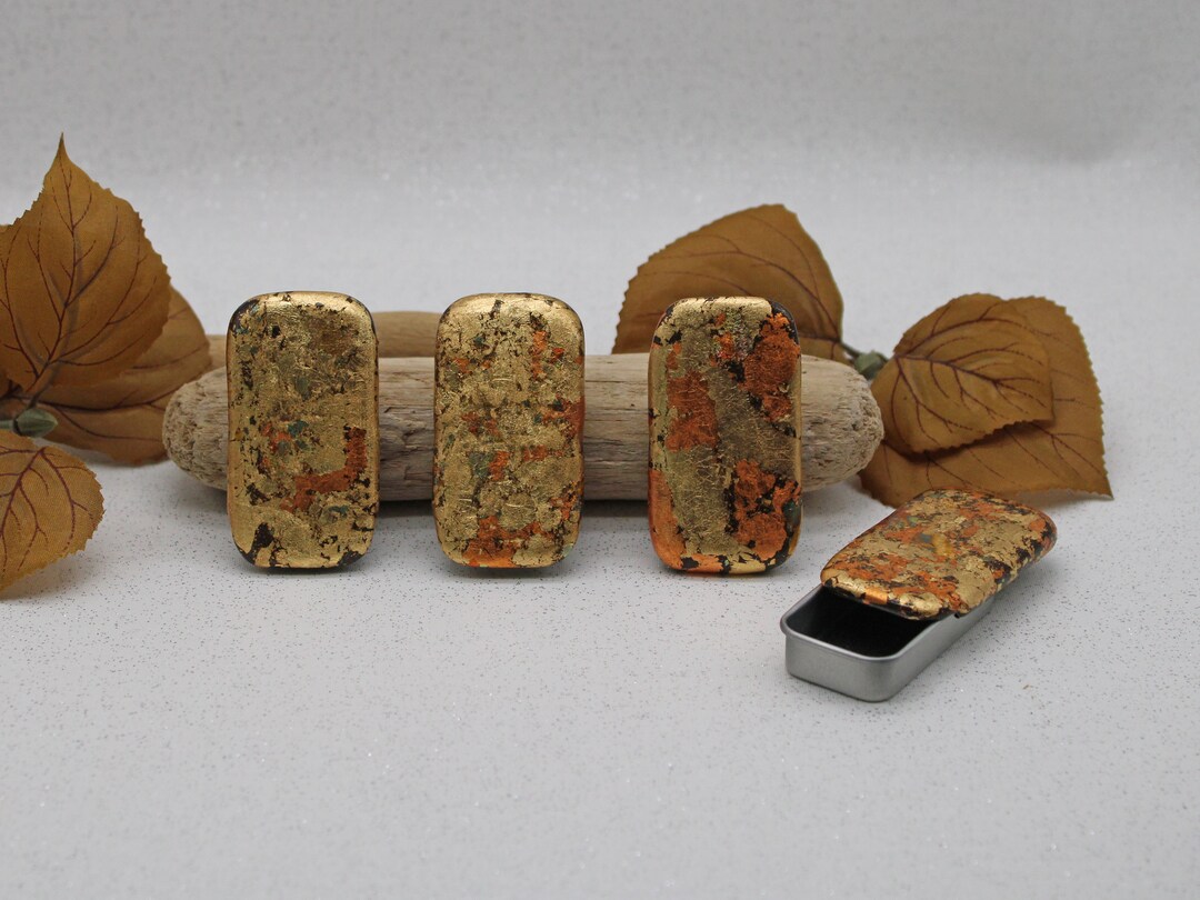Hand Decorated Sliding Stash Box: Gold & Copper Foil Tin - Etsy