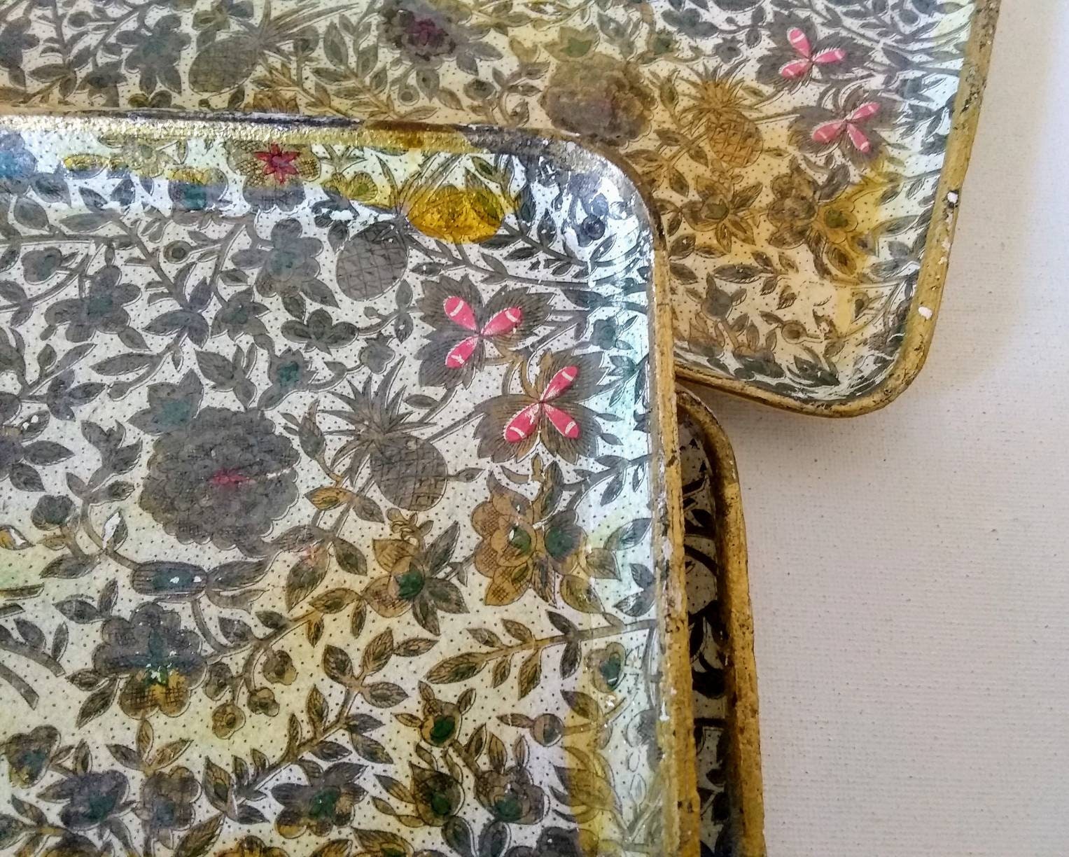 Vintage Snack Trays Pressed Paper Mache Set of 3 MCM Bar Trays Barware ...